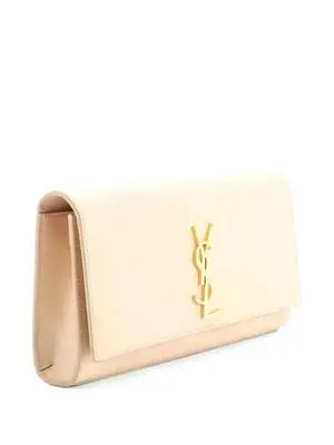 Saint Laurent Classic Monogram Leather Long Clutch - Neutrals