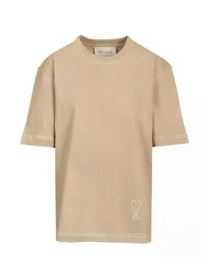 AMI Paris De Coeur Contrast-stitch T-shirt - Neutrals