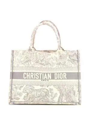 Dior Book Embroidered Canvas Medium Tote Bag - Grey