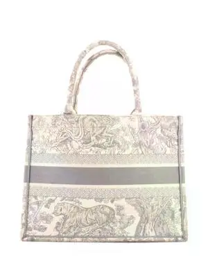 Dior Book Embroidered Canvas Medium Tote Bag - Grey