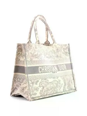 Dior Book Embroidered Canvas Medium Tote Bag - Grey