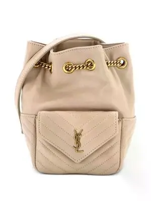 Saint Laurent Joe Matelasse Chevron Leather Mini Bucket Bag - Neutrals