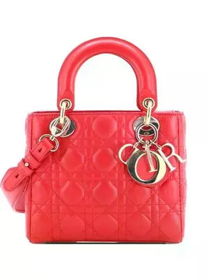 Dior My Lady Bag Cannage Quilt Lambskin Satchel - Red