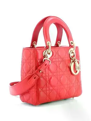 Dior My Lady Bag Cannage Quilt Lambskin Satchel - Red