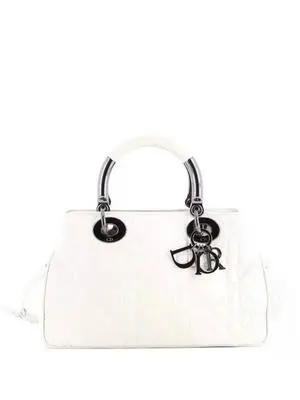 Dior Lady 95.22 Cannage Embossed Leather Medium Tote Bag - White