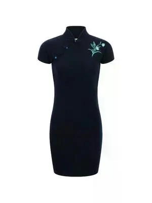 Shanghai Tang Floral Embroidered Dress - Blue