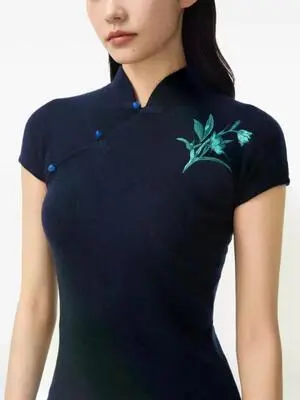 Shanghai Tang Floral Embroidered Dress - Blue