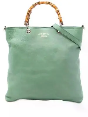 Gucci Tall Leather Bamboo Shopper Tote - Green