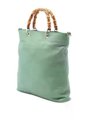 Gucci Tall Leather Bamboo Shopper Tote - Green