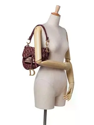 Dior 2020 Oblique Embroidered Velvet Saddle Shoulder Bag - Red