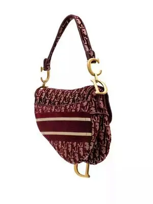 Dior 2020 Oblique Embroidered Velvet Saddle Shoulder Bag - Red