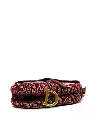Dior 2020 Oblique Embroidered Velvet Saddle Shoulder Bag - Red