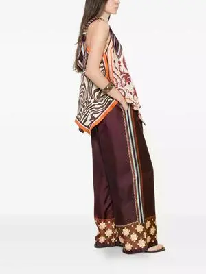 ALEMAIS Wilson Mixed-print Handkerchief-hem V-neck Top - Brown