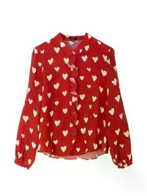 R13 Heart Print Ruffle Blouse