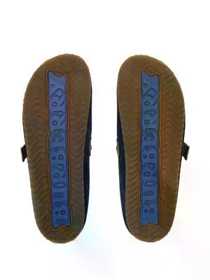 Burberry Embossed Check Denim Clogs With Buckle Strap - Blue