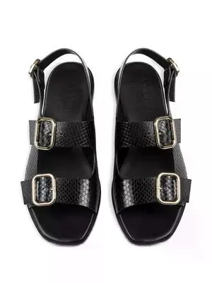 DOUCAL'S Python-printed Leather Sandals - Black