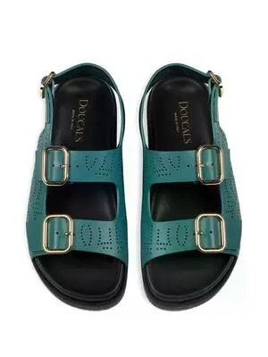 DOUCAL'S Perforated Leather Buckle Sandals - Green