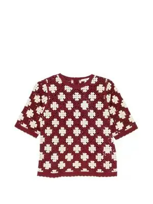 YERSE Floral Crochet Knit Top