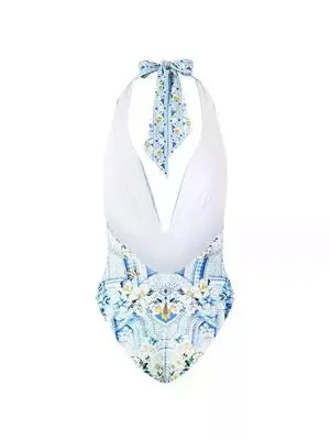 Camilla Printed Halterneck One Piece Swimsuit - Blue
