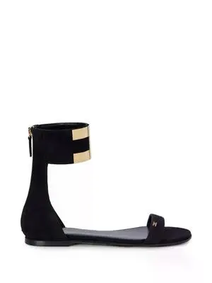 Elisabetta Franchi Suede Ankle Strap Sandals With Jewelled Logo Plaque - Black