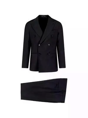 Caruso Double-breasted Suit - Black
