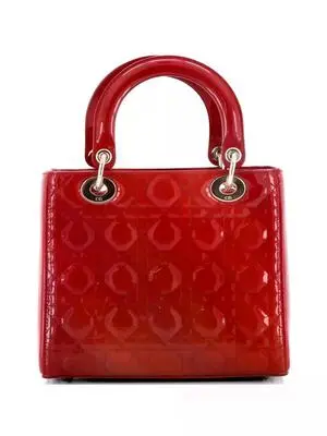 Dior Lady Cannage Quilt Patent Medium Satchel - Red