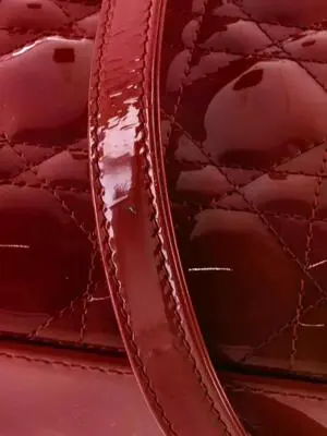 Dior Lady Cannage Quilt Patent Medium Satchel - Red