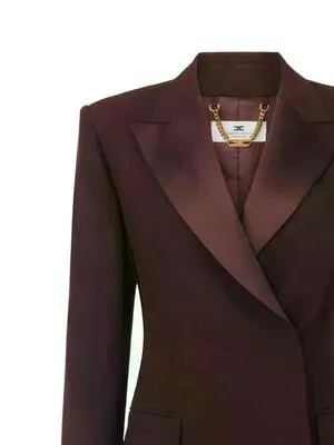 Elisabetta Franchi Satin Lapel Double-breasted Jacket - Brown