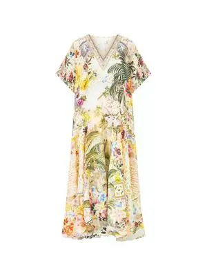 Camilla Printed V-neck Kaftan - Neutrals