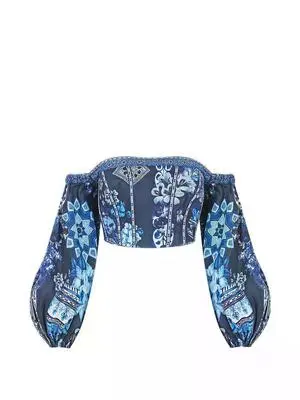 Camilla A Tiled Wonderland Long Sleeved Corset Crop Top