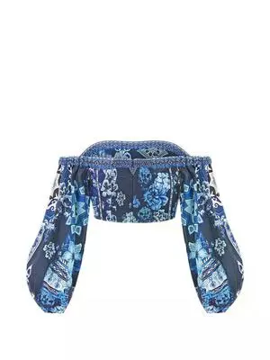 Camilla A Tiled Wonderland Long Sleeved Corset Crop Top