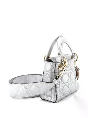 Dior Lady Cannage Quilt Lambskin Mini Satchel - Silver