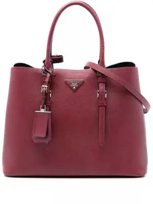 Prada Medium Saffiano Cuir Double Handle Satchel - Red