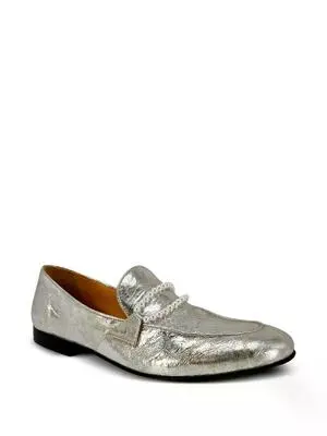 MADISON MAISON Tone Pearl Embellishment Leather Loafers - Silver