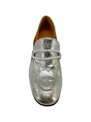MADISON MAISON Tone Pearl Embellishment Leather Loafers - Silver