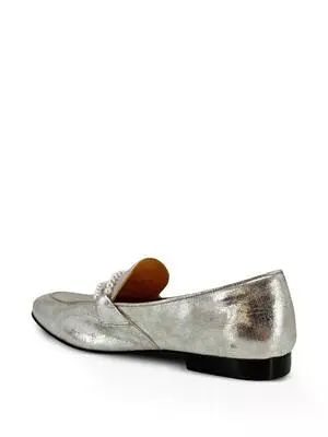 MADISON MAISON Tone Pearl Embellishment Leather Loafers - Silver