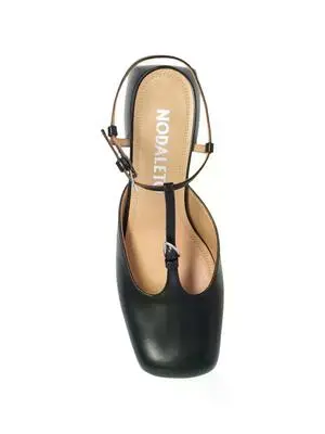 NODALETO Leather Pumps With Square Toe And Buckle - Black