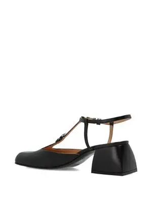 NODALETO Leather Pumps With Square Toe And Buckle - Black