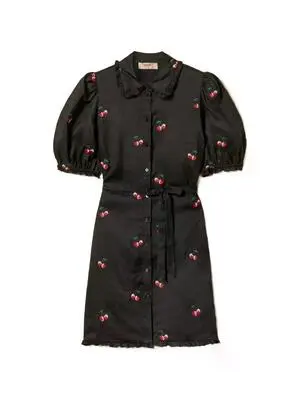 TWINSET Embroidered Cherry Shirt Dress With Frills
