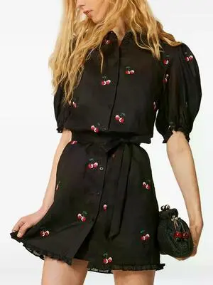 TWINSET Embroidered Cherry Shirt Dress With Frills