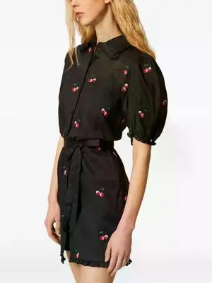 TWINSET Embroidered Cherry Shirt Dress With Frills