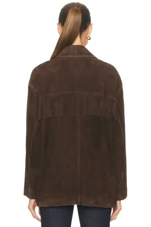 NILI LOTAN Foudre Fringe Suede Jacket - Dark Brown