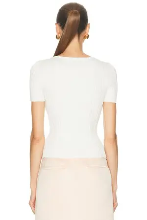 SELF-PORTRAIT Lace Trim Knit Top - White