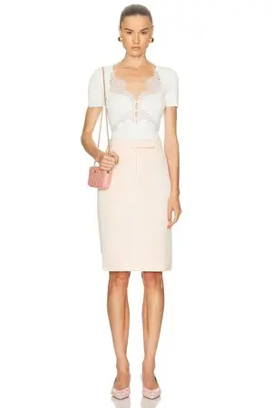 SELF-PORTRAIT Lace Trim Knit Top - White