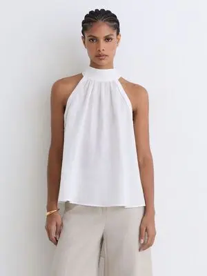 REISS Andi Linen Scarf-neck Top