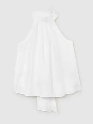 REISS Andi Linen Scarf-neck Top