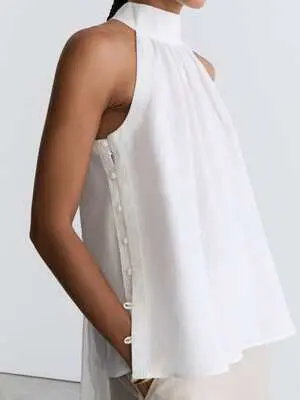 REISS Andi Linen Scarf-neck Top