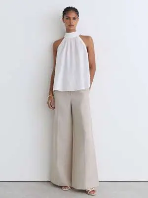 REISS Andi Linen Scarf-neck Top