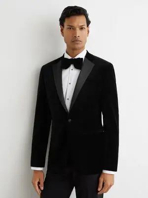REISS Ace Slim Velvet Single-breasted Blazer - Black
