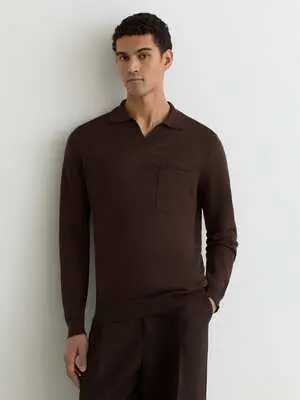 REISS Oaklands Linen Open-collar Regular-fit Polo Shirt - Chocolate Brown